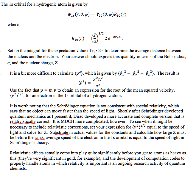 Solved The 1s orbital for a hydrogenic atom is given by | Chegg.com