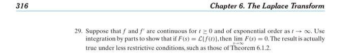 Solved 316 Chapter 6. The Laplace Transform 29. Suppose that | Chegg.com
