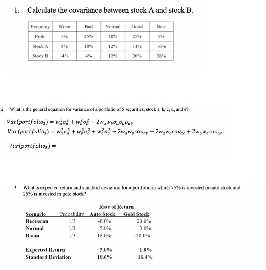 Solved Calculate The Covariance Between Stock A And Stock B Chegg