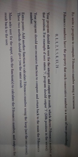 Solved Re Write A Program To Compute Fibonacci Number Using 7535