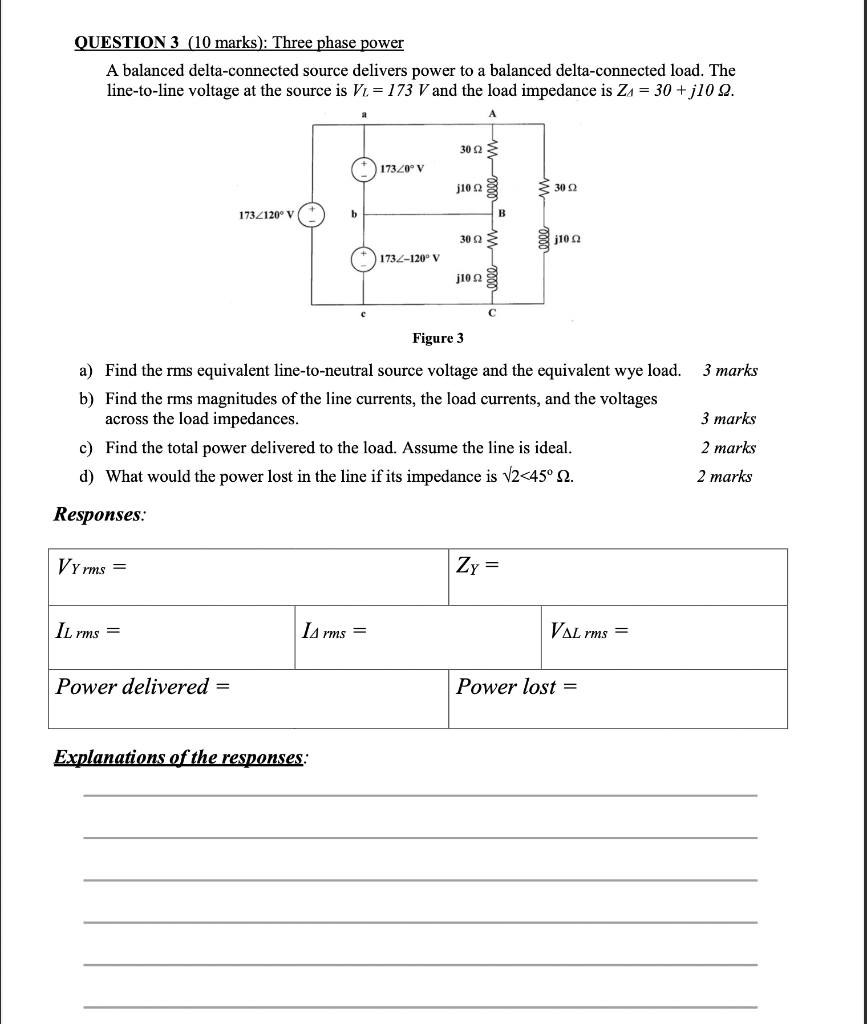 Solved QUESTION 3 (10 marks): Three phase power A balanced | Chegg.com