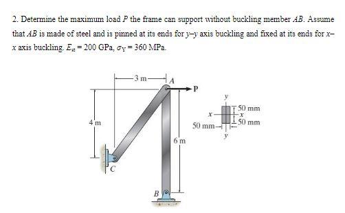 Solved 2. Determine the maximum load P the frame can support | Chegg.com