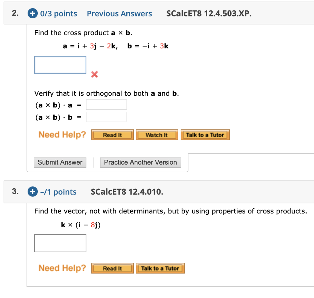 Solved 2. + 0/3 points Previous Answers SCalcET8 | Chegg.com