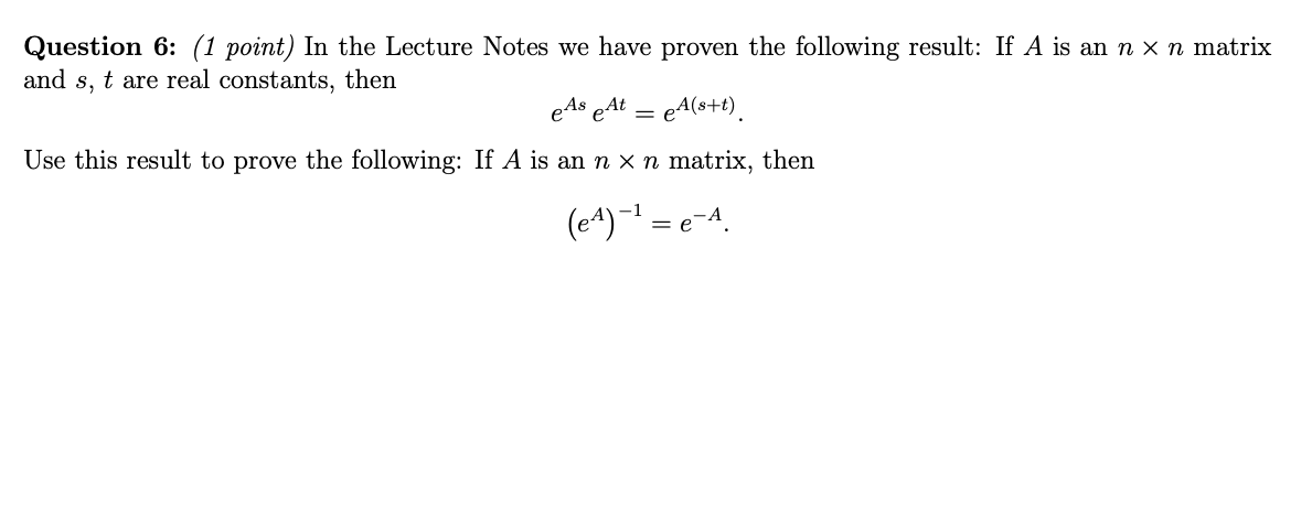 Solved The Exponential of Particular Matrices Question 1:(1 | Chegg.com