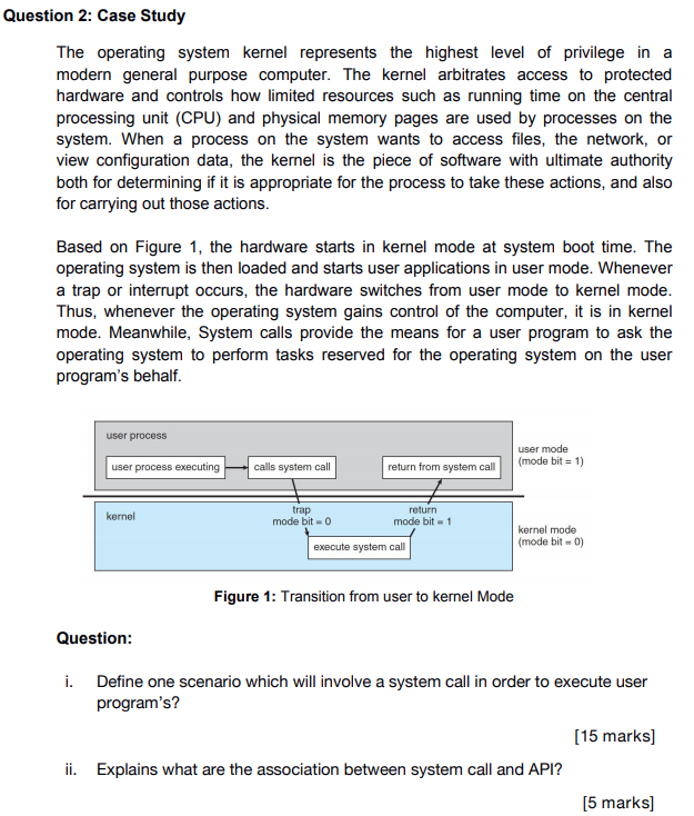 Solved Question 2: Case Study The operating system kernel | Chegg.com