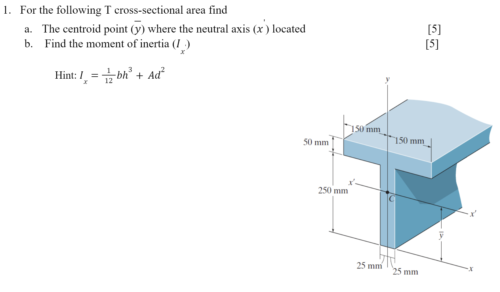 Solved 1. For the following T cross-sectional area find a. | Chegg.com