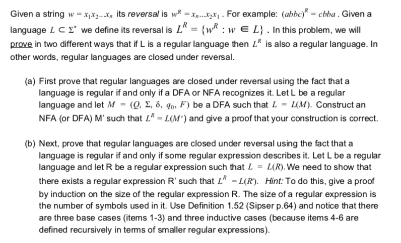 Solved Given a string w = xjX2...In its reversal is wR = | Chegg.com