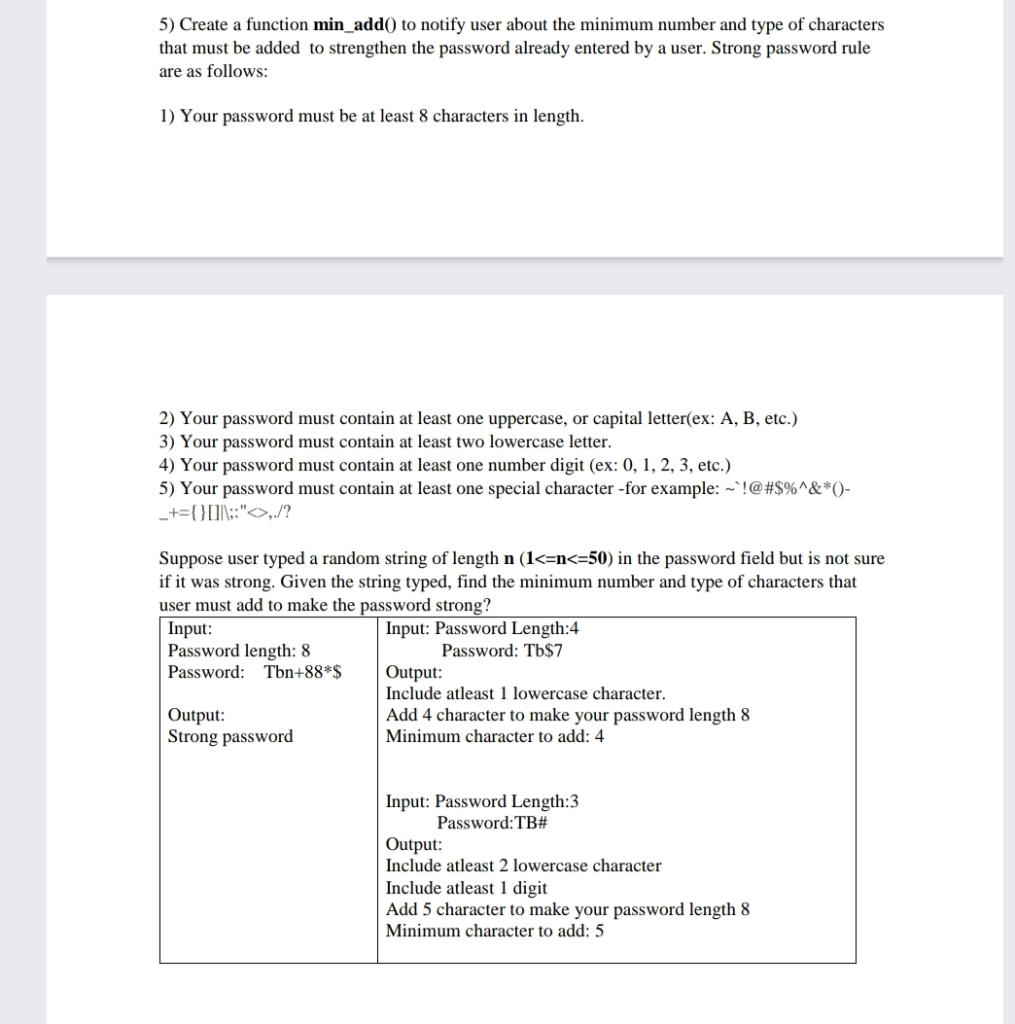 Solved 5) Create a function min_add() to notify user about | Chegg.com
