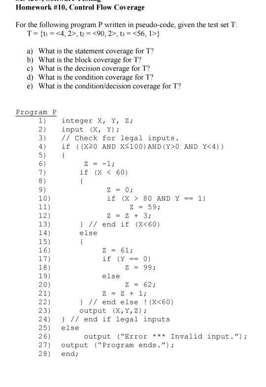 Homework #10, Control Flow Coverage For the following | Chegg.com