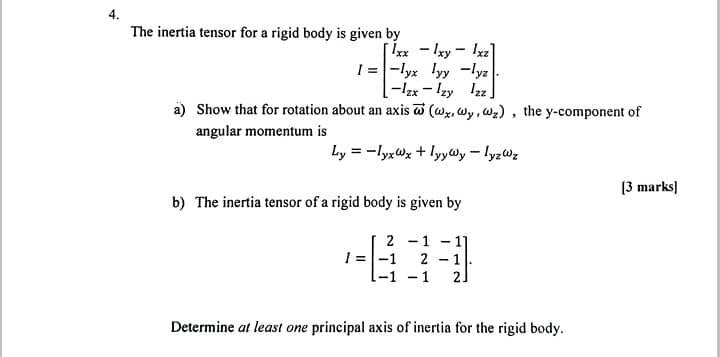 Solved 4. The inertia tensor for a rigid body is given by | Chegg.com