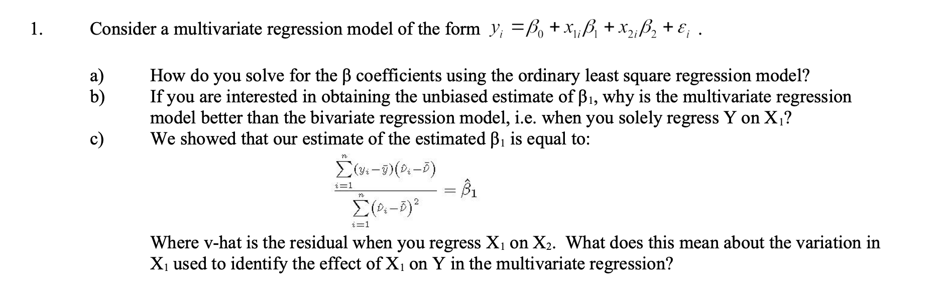 1. Consider a multivariate regression model of the | Chegg.com