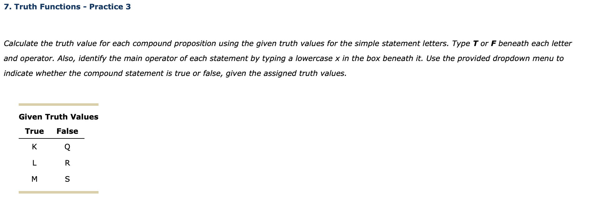 Calculate the truth value for each compound | Chegg.com
