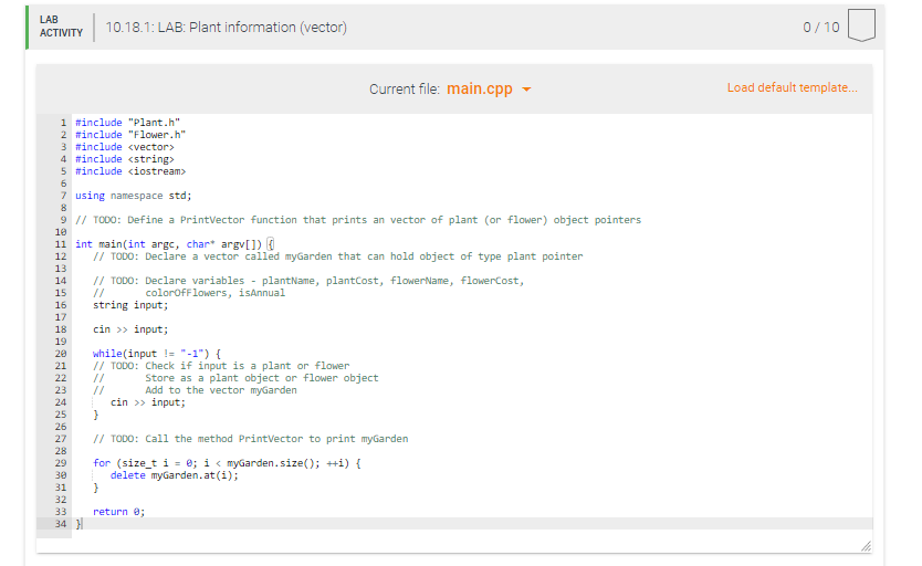 Solved 10.18 LAB: Plant information (vector) Given a base | Chegg.com