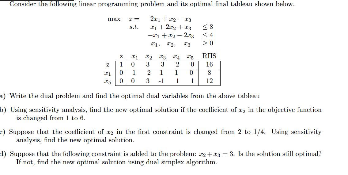 Solved Consider the following linear programming problem and | Chegg.com