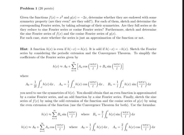 Solved Problem 1 (20 points) Given the functions f(x)-r2 and | Chegg.com