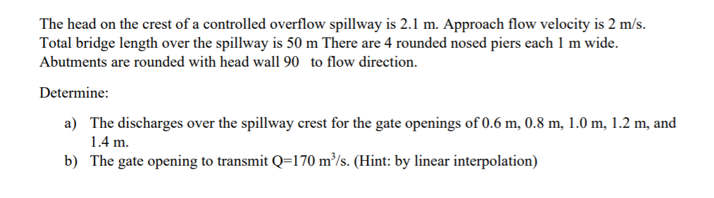 Solved The head on the crest of a controlled overflow | Chegg.com