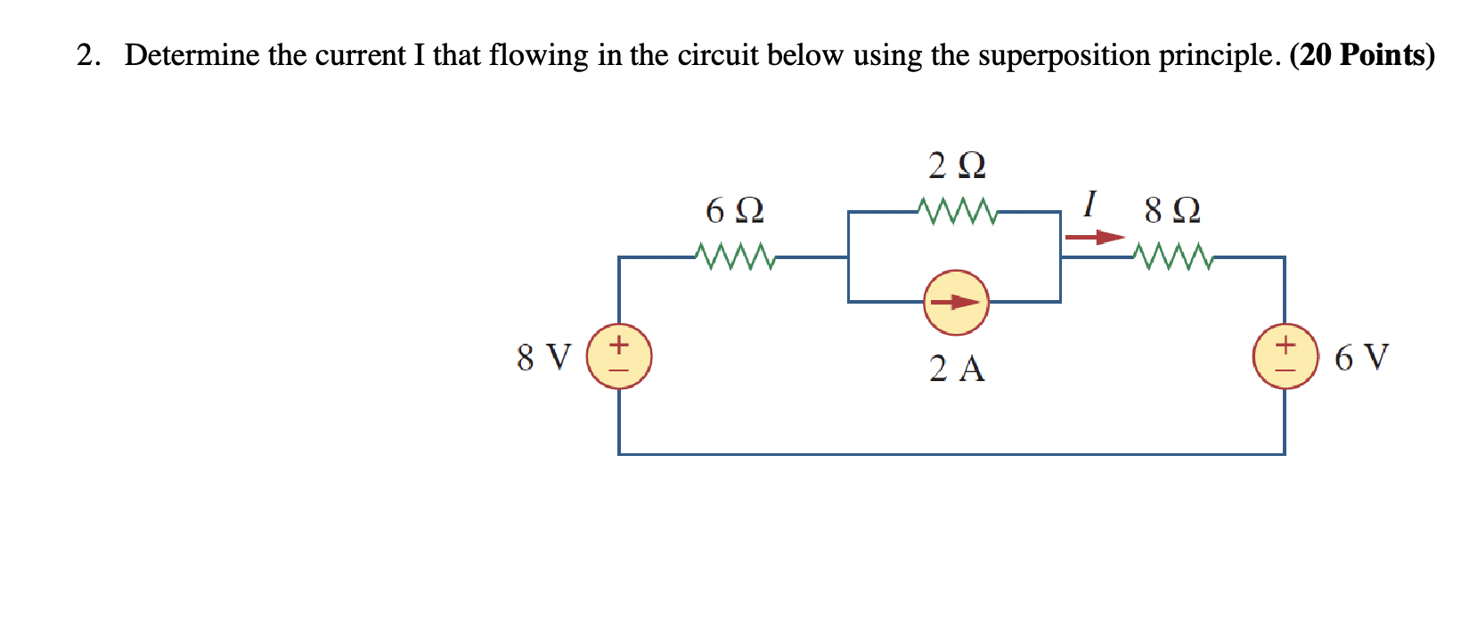 2. Determine the current I that flowing in the | Chegg.com