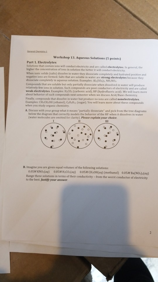 Solved General Chemistry 1 Workshop 13. Aqueous Solutions (5 | Chegg.com