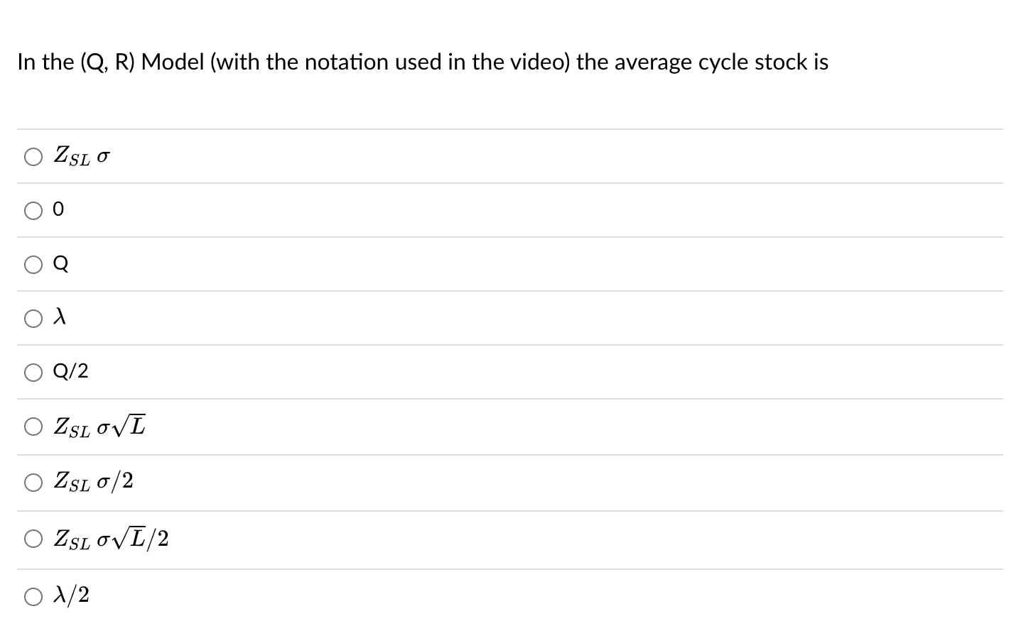 Solved In the (Q, R) Model (with the notation used in the | Chegg.com