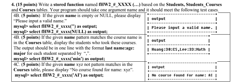 Solved 4. (15 points) Write a stored function named | Chegg.com