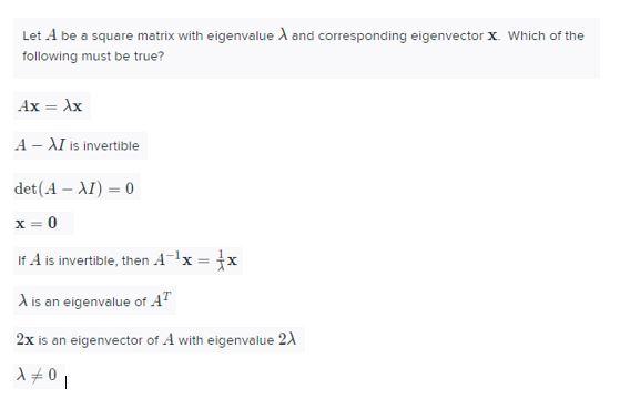 Solved Let A be a square matrix with eigenvalue and | Chegg.com