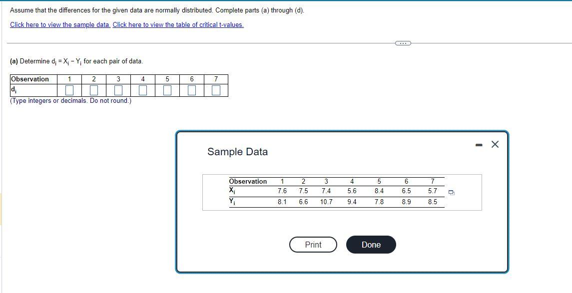 Solved Assume that the differences for the given data are | Chegg.com