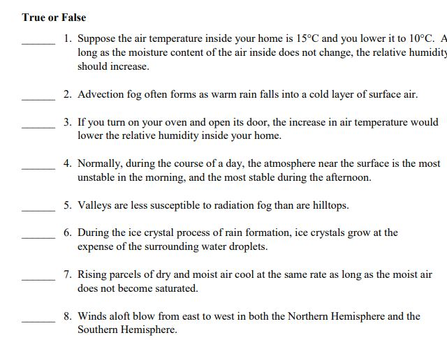 Solved True or False 1. Suppose the air temperature inside | Chegg.com