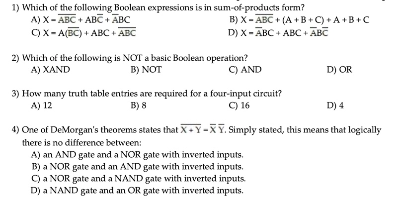 Solved 1) Which of the following Boolean expressions is in | Chegg.com