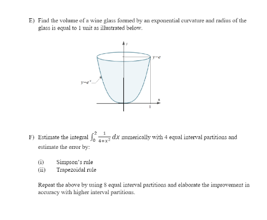 Solved E) Find the volume of a wine glass formed by an | Chegg.com