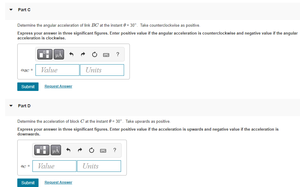 Solved Link AB has a constant angular velocity ωAB=4.4rad/s | Chegg.com