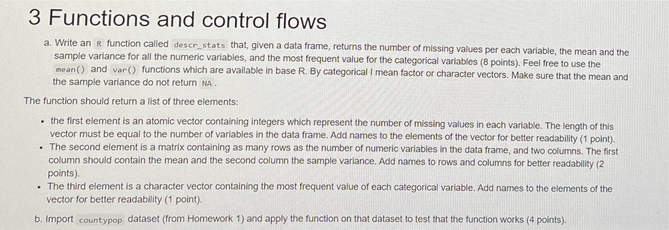 3 Functions And Control Flows A Write An R Function