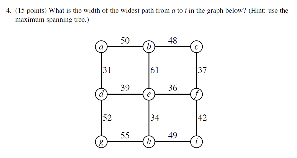 Solved 4. (15 points) What is the width of the widest path | Chegg.com
