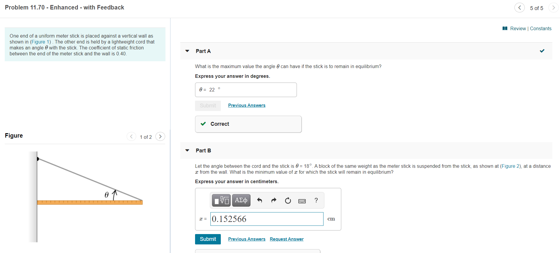 Solved One end of a uniform meter stick is placed against a | Chegg.com
