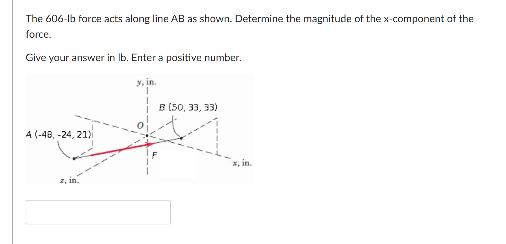 Solved The 606-1b force acts along line AB as shown. | Chegg.com