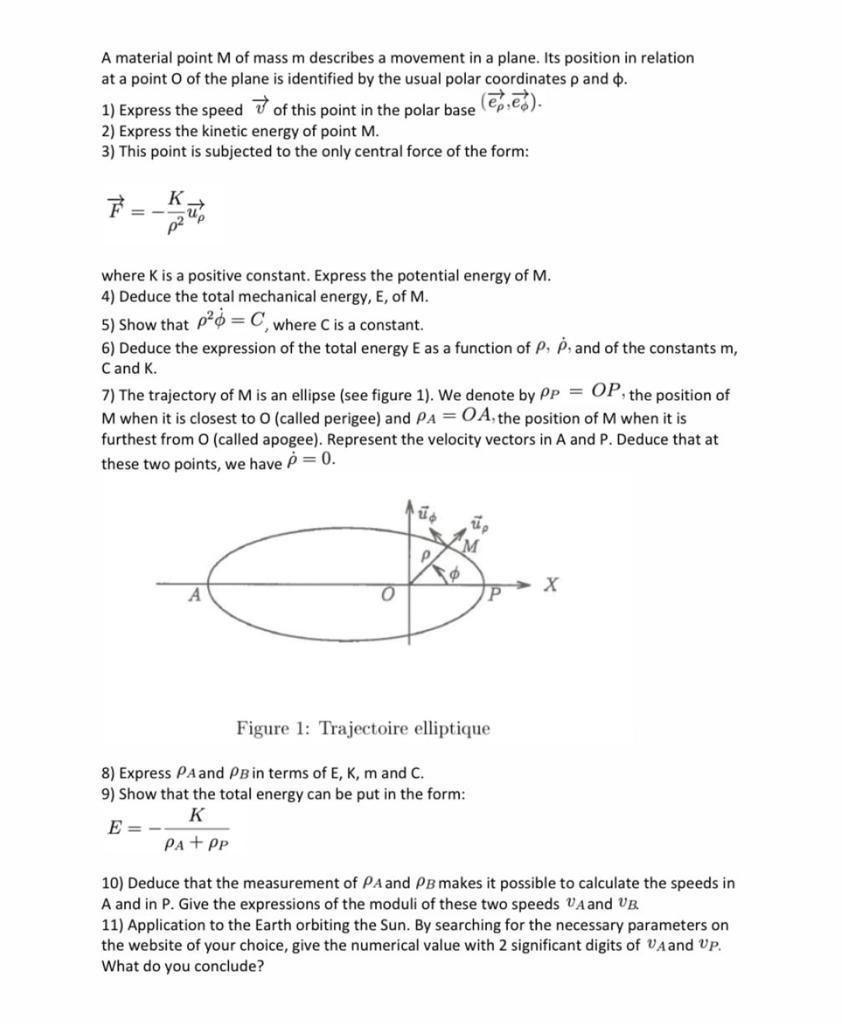 Solved A material point M of mass m describes a movement in | Chegg.com