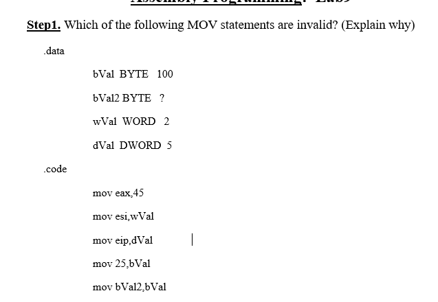 Solved Step1. Which of the following MOV statements are | Chegg.com