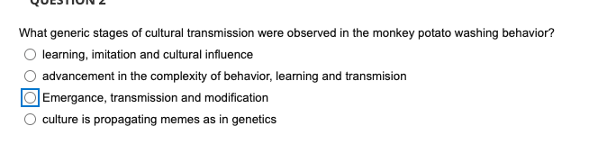 Solved What generic stages of cultural transmission were | Chegg.com