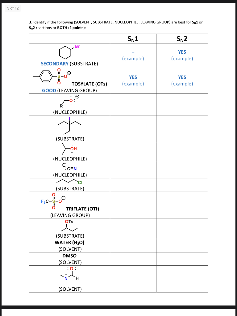 Solved 3 of 12 3. Identify if the following (SOLVENT, | Chegg.com
