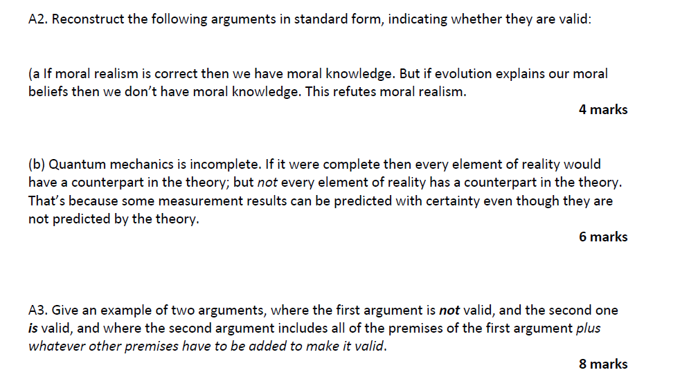 Solved A2. Reconstruct the following arguments in standard | Chegg.com