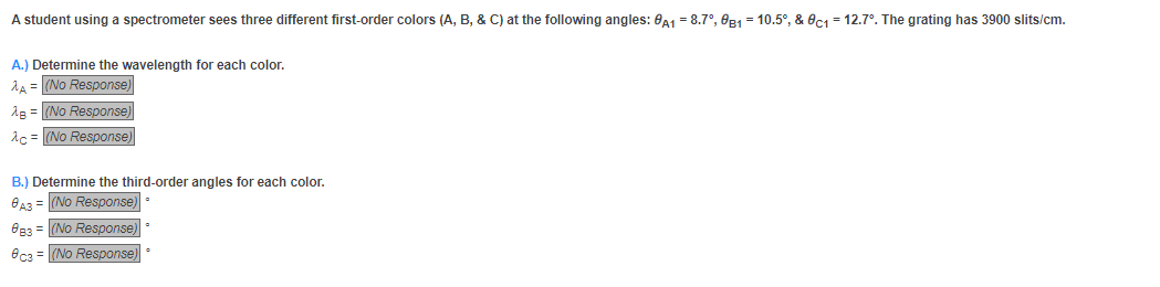Solved A student using a spectrometer sees three different | Chegg.com