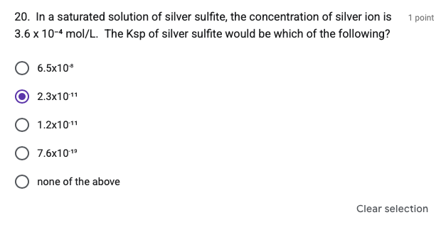 In ﻿a saturated solution of ﻿silver sulfite, the | Chegg.com