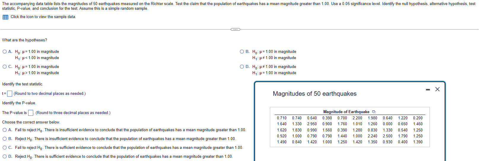Solved statistic, P-value, and conclusion for the test. | Chegg.com