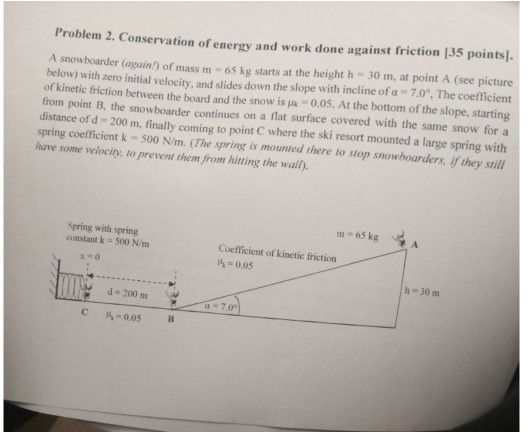 Solved Problem 2. Conservation of energy and work done | Chegg.com
