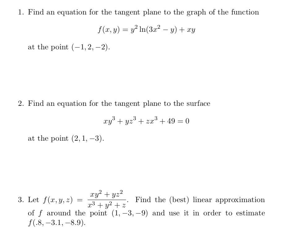 Solved 1. Find an equation for the tangent plane to the | Chegg.com