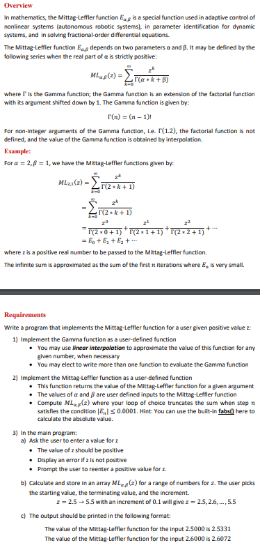 Overview In mathematics, the Mittag-Leffler function | Chegg.com