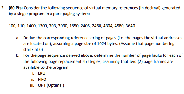 Solved 2. (60 Pts) Consider the following sequence of | Chegg.com