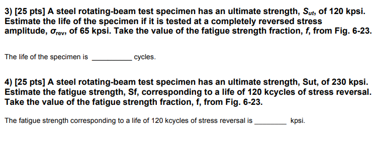 Solved f 0.9 Figure 6-18 Fatigue strength fraction, f. of | Chegg.com