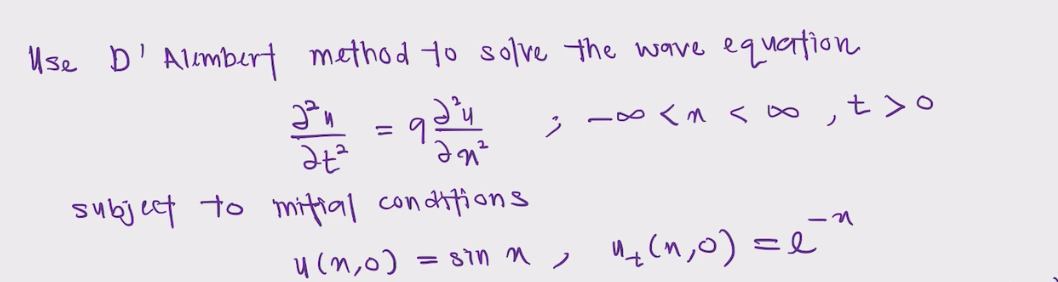 Solved - 924 Use D' Alembert method to solve the wave | Chegg.com