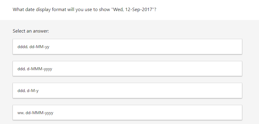 Solved What date display format will you use to show "Wed, | Chegg.com