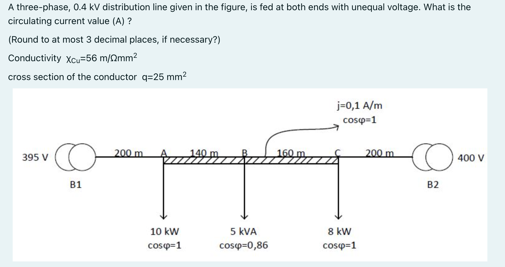 A three-phase, 0.4kV distribution line given in the | Chegg.com